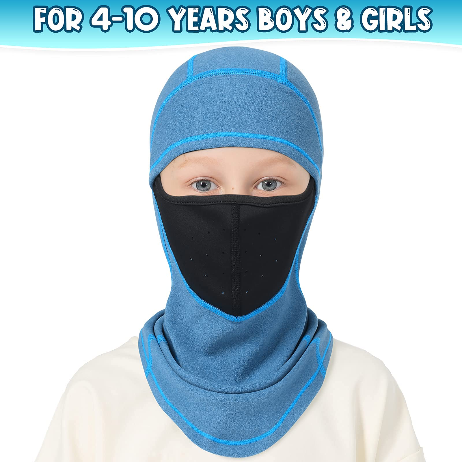 Kids Balaclava Ski Mask (with Breathable Holes) Windproof Winter Fleece Neck Face Warmer Boys Girls Blue