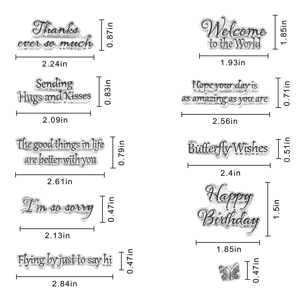 Words Clear Stamp Silicone Stamp Cards with Sentiments,Flowers,Butterfly,Greeting Words Pattern for Holiday Card Making Decoration and DIY Scrapbooking Album DIY Crafts