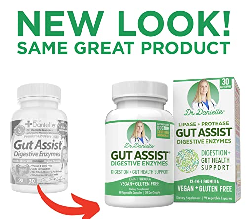 Gut Assist Digestive Enzymes Supplement to Aid in Breaking Down Proteins, Fats, and Carbohydrates for Digestion, Vegetarian Formula for Better Digestion & Lactose Absorption with Amylase & Protease
