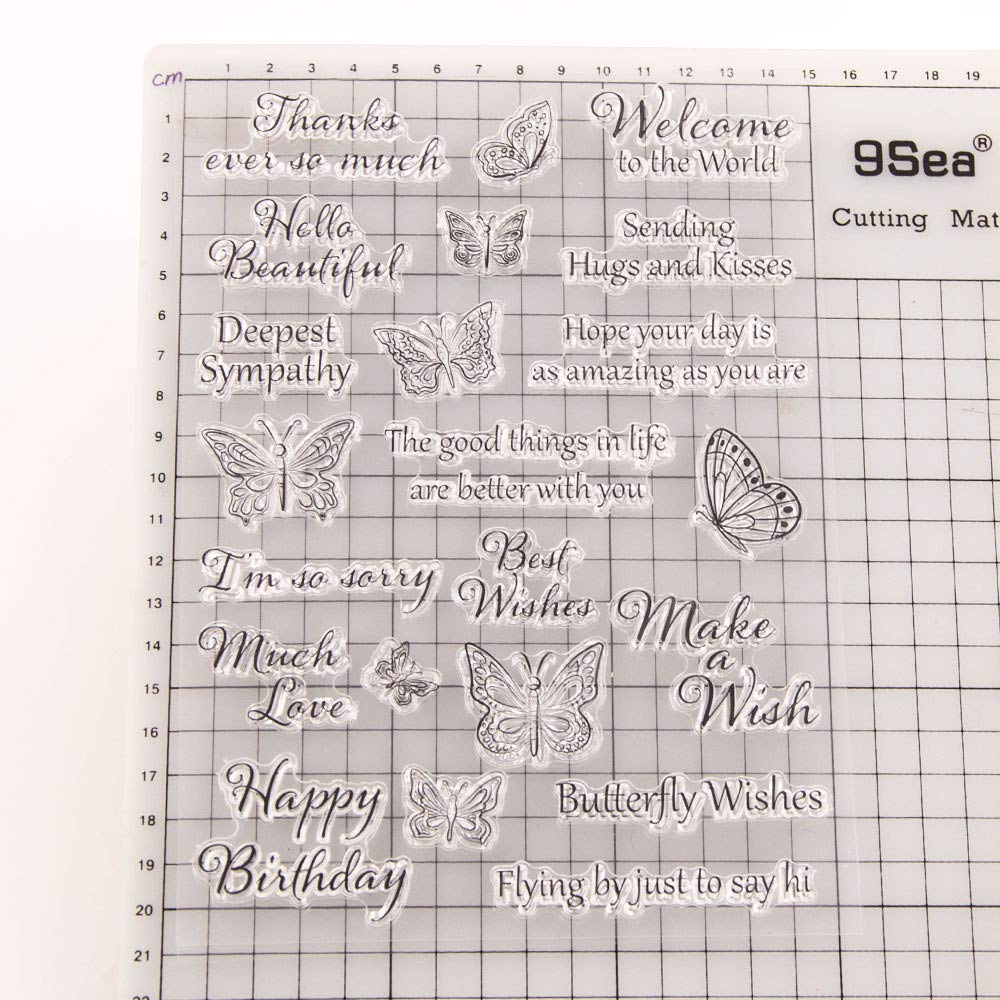 Words Clear Stamp Silicone Stamp Cards with Sentiments,Flowers,Butterfly,Greeting Words Pattern for Holiday Card Making Decoration and DIY Scrapbooking Album DIY Crafts