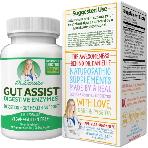 Gut Assist Digestive Enzymes Supplement to Aid in Breaking Down Proteins, Fats, and Carbohydrates for Digestion, Vegetarian Formula for Better Digestion & Lactose Absorption with Amylase & Protease