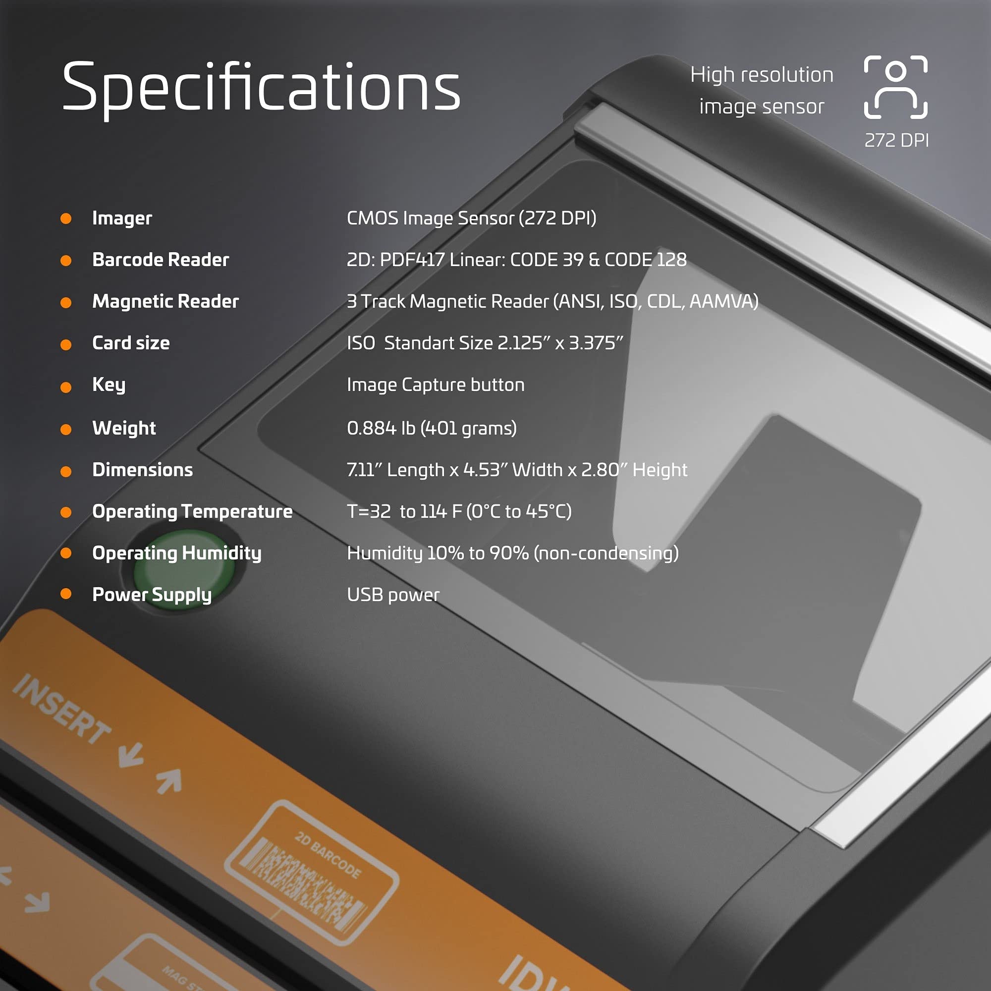 E-Seek M280 ID Reader - USB Flatbed Scanner & 2D Barcode Reader for Desktop