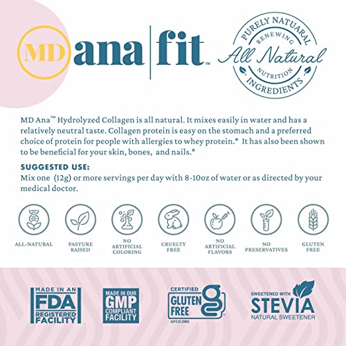 MD Ana Fit - Grass-Fed Hydrolyzed Collagen Peptides Powder, Non-GMO Dairy, Hormone Free & Gluten Free, Pasture Raised, Cherry, 30 Stick Packs (360g)