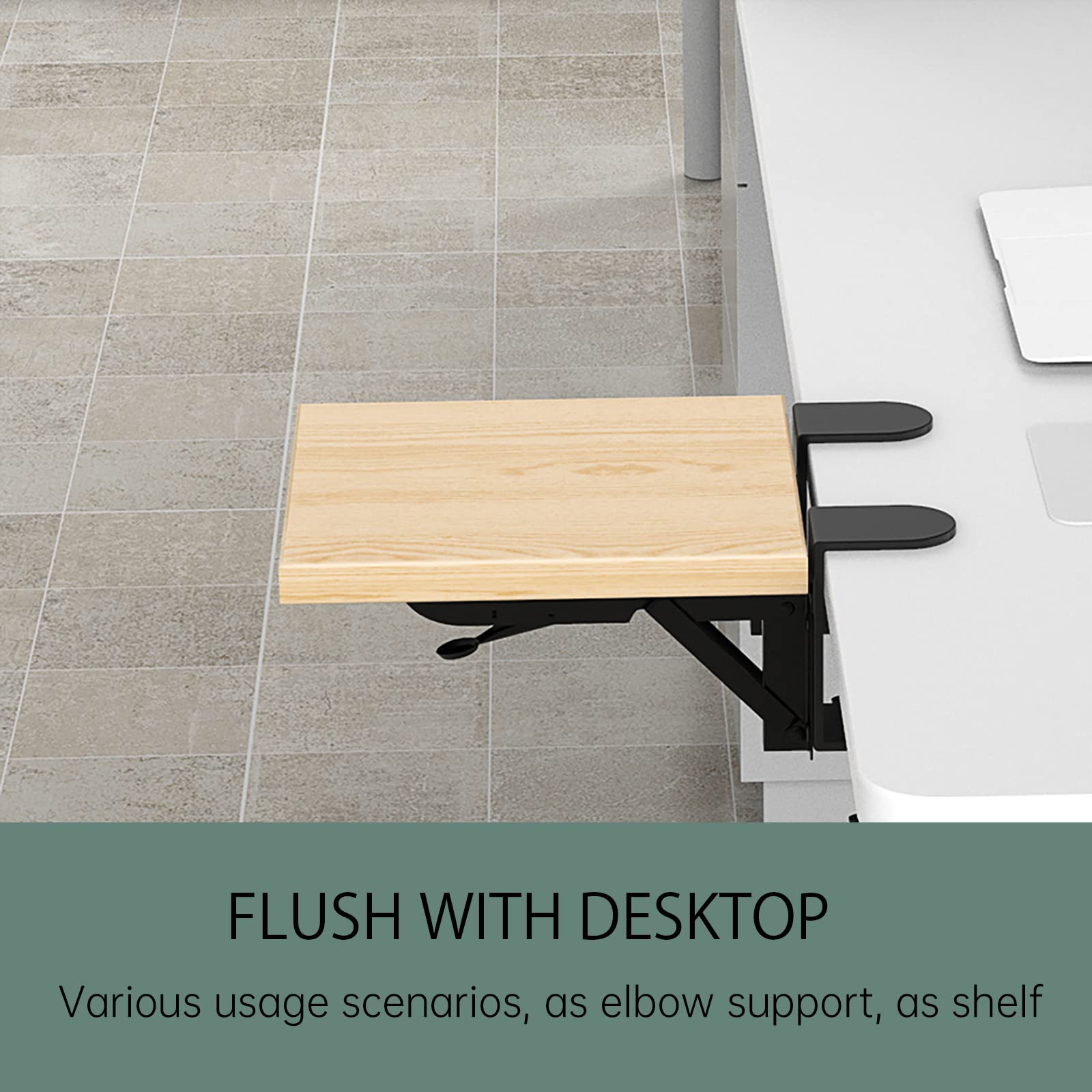 OUGIC Ergonomics Desk Extender Tray, 9.5"x9.1" Punch-Free Clamp on, Foldable Keyboard Drawer Tray, Table Mount Arm Wrist Rest Shelf, Computer Elbow Arm Support