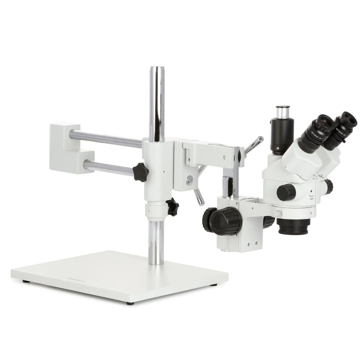 AmScope - 3.5X-90X Simul-Focal Stereo Lockable Zoom Microscope on Dual Arm Boom Stand - SM-4NTPZ