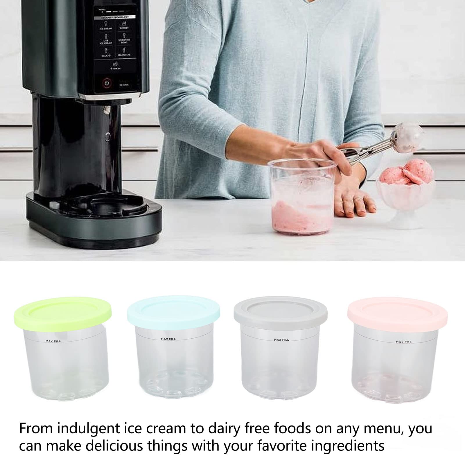 Dweekiy Ice Cream Cans, 4Pcs Plastic Ice Cream Pints Containers Replacement for NC299AMZ NC300s Series Creami Ice Cream Makers