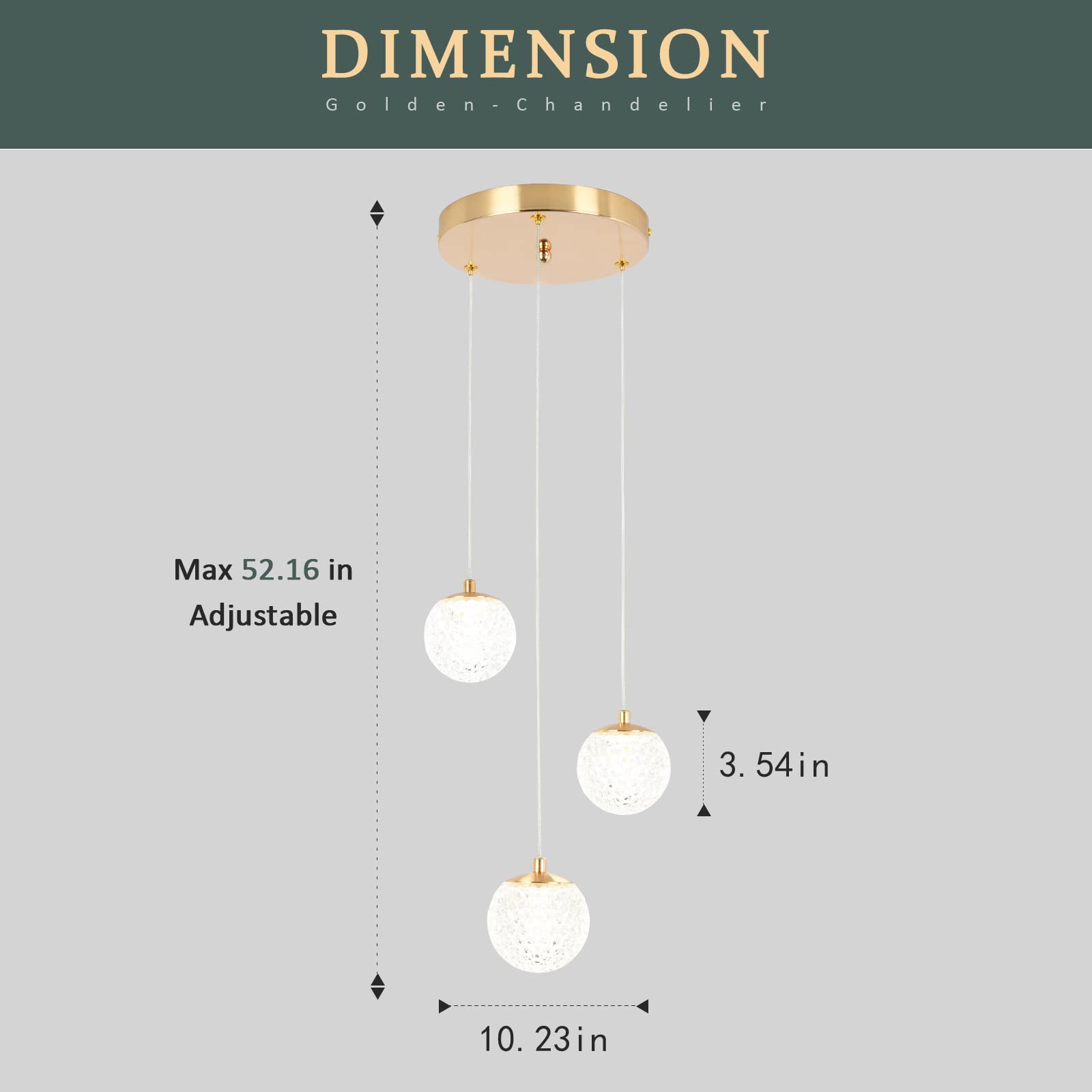 Gold Crystal Pendant Lights 5000k Daylight White,3-Light Mini Led Modern Brushed Brass Light Fixtures Ceiling Hanging, Glass Globes Pendant Lighting for Kitchen Island Bedroom Dining Room Foyer