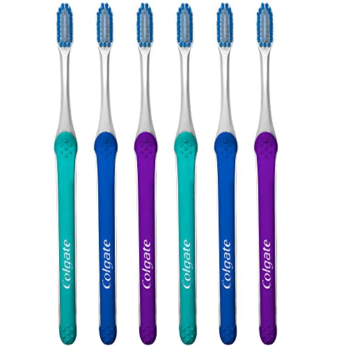 Colgate Slim Soft Toothbrush, Gliding Tips, Compact Soft (Colors Vary) - Pack of 6