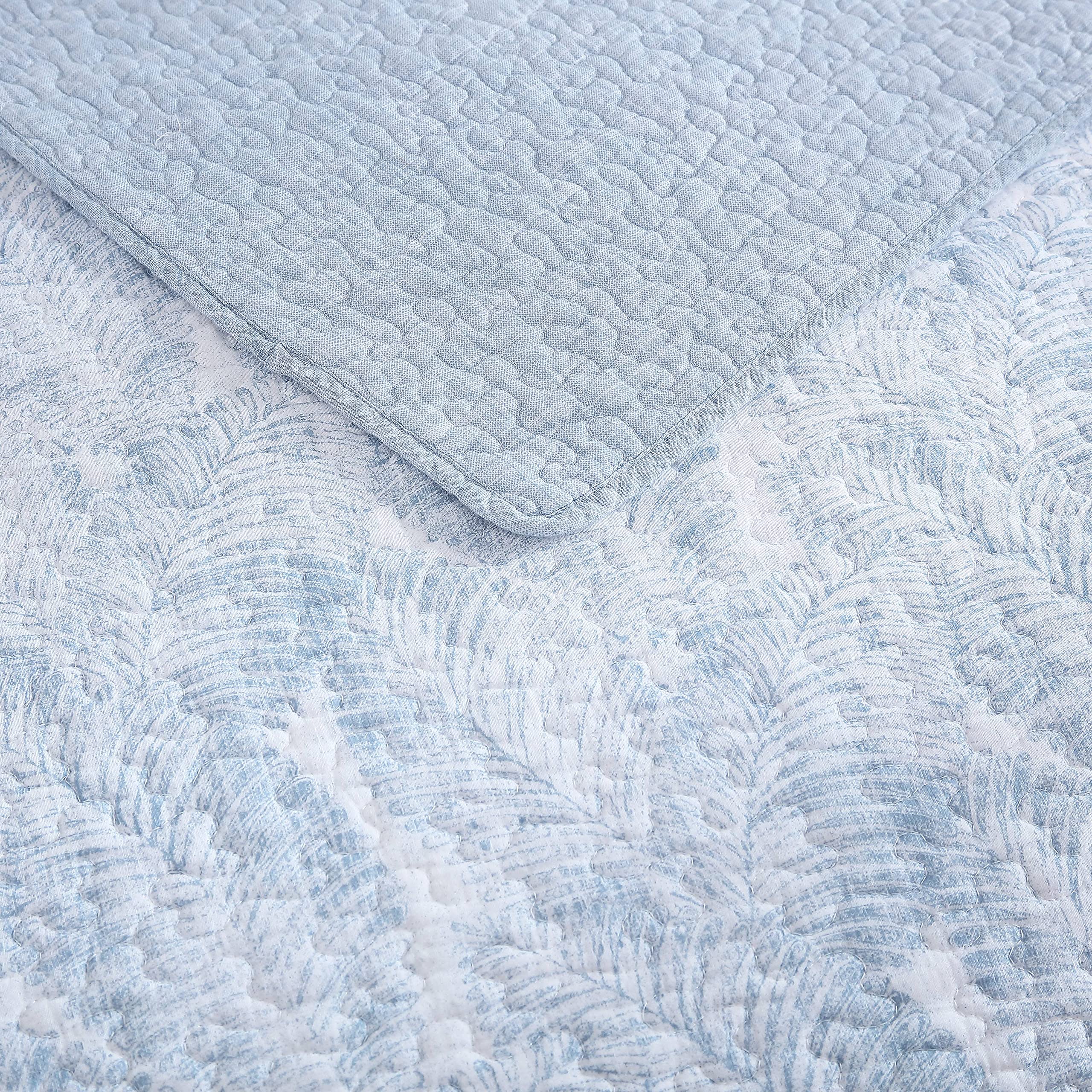 Tommy Bahama - King Quilt Set, Reversible Cotton Bedding with Matching Sham, Coastal Bedding Set with Textured Reverse (Distressed Water Leaves Blue, King)