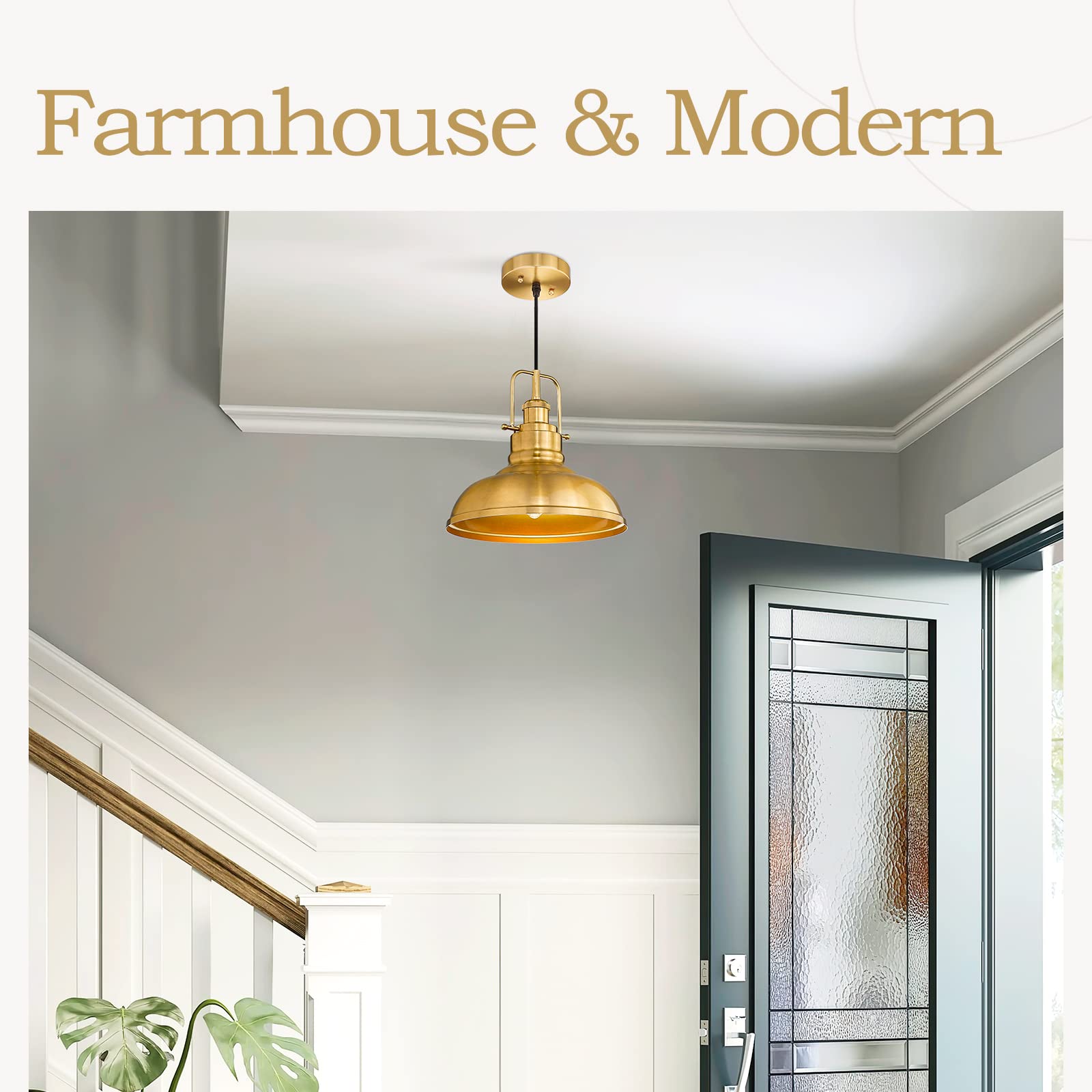 zeyu Farmhouse Pendant Lighting for Kitchen Island, 1-Light Industrial Hanging Pendant Light with Metal Dome Shade, Gold Finish, 016-1 BG