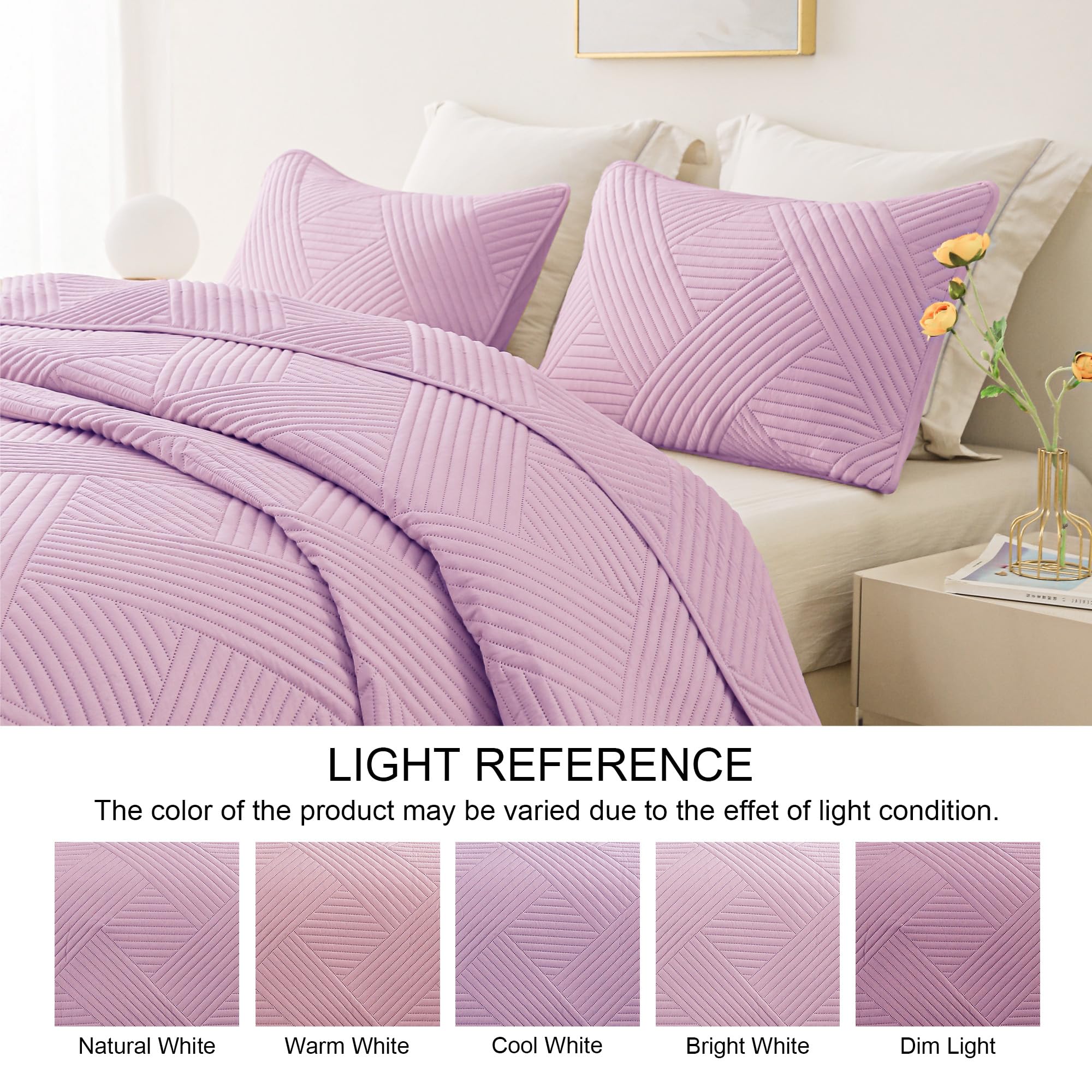 Whale Flotilla Queen Quilt Set, Soft Lightweight Quilts Bedspreads Coverlet with Embossed Pattern, Bedding Sets with 2 Pillow Shams, Reversible Bed Cover for All Seasons, 96x90 Inches, Purple