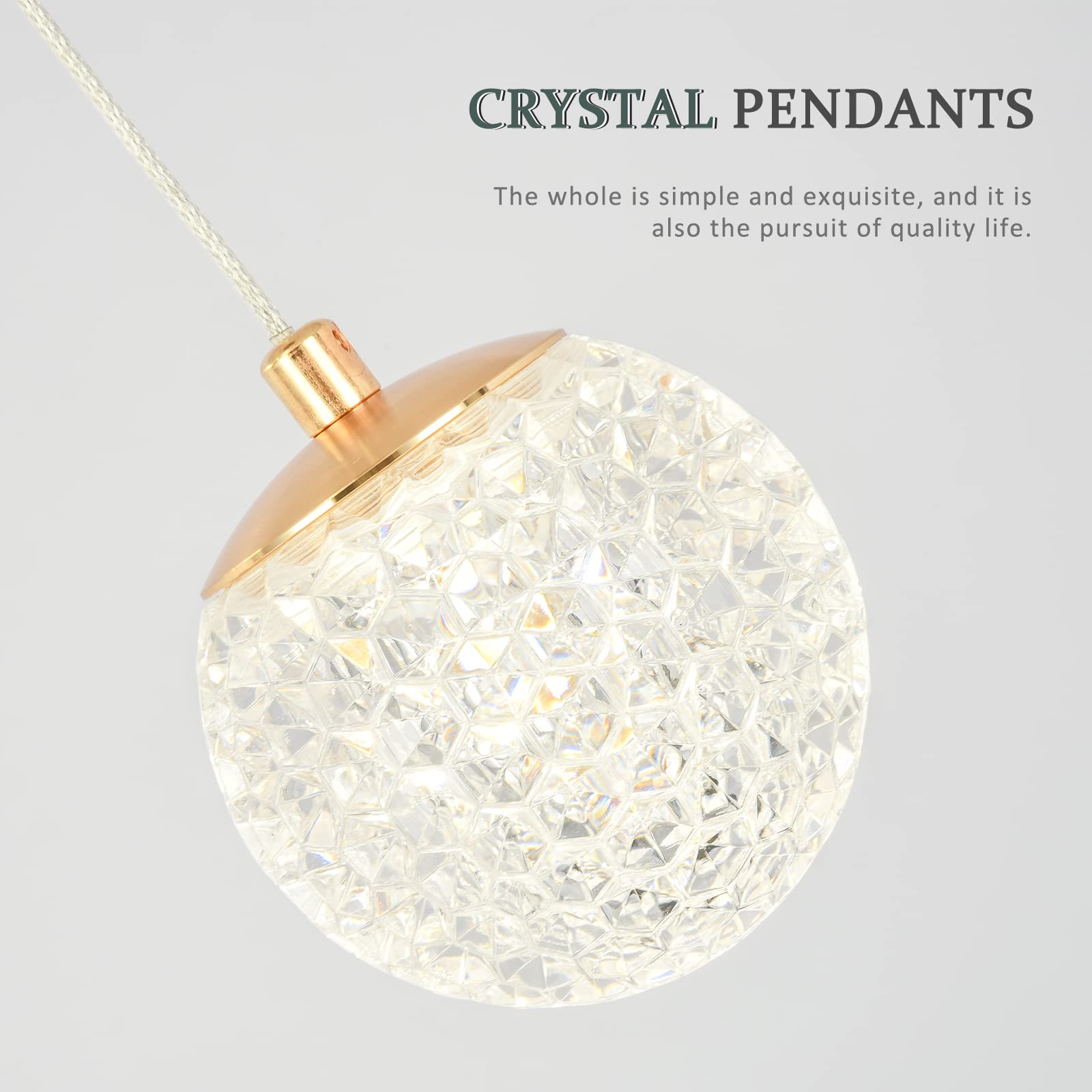 Gold Crystal Pendant Lights 5000k Daylight White,3-Light Mini Led Modern Brushed Brass Light Fixtures Ceiling Hanging, Glass Globes Pendant Lighting for Kitchen Island Bedroom Dining Room Foyer