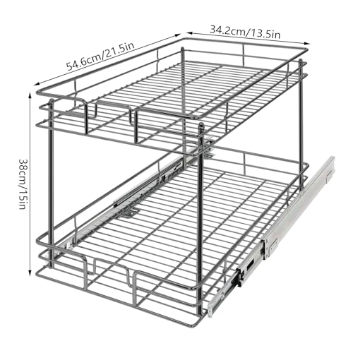 JAJADAH 2-Tier Cabinet Pull Out Shelves, Pull Out Cabinet Organizer, Kitchen Cabinet Organizer for Bathroom/Laundry Room & Kitchen (13.5" X 21.5" - Gray)