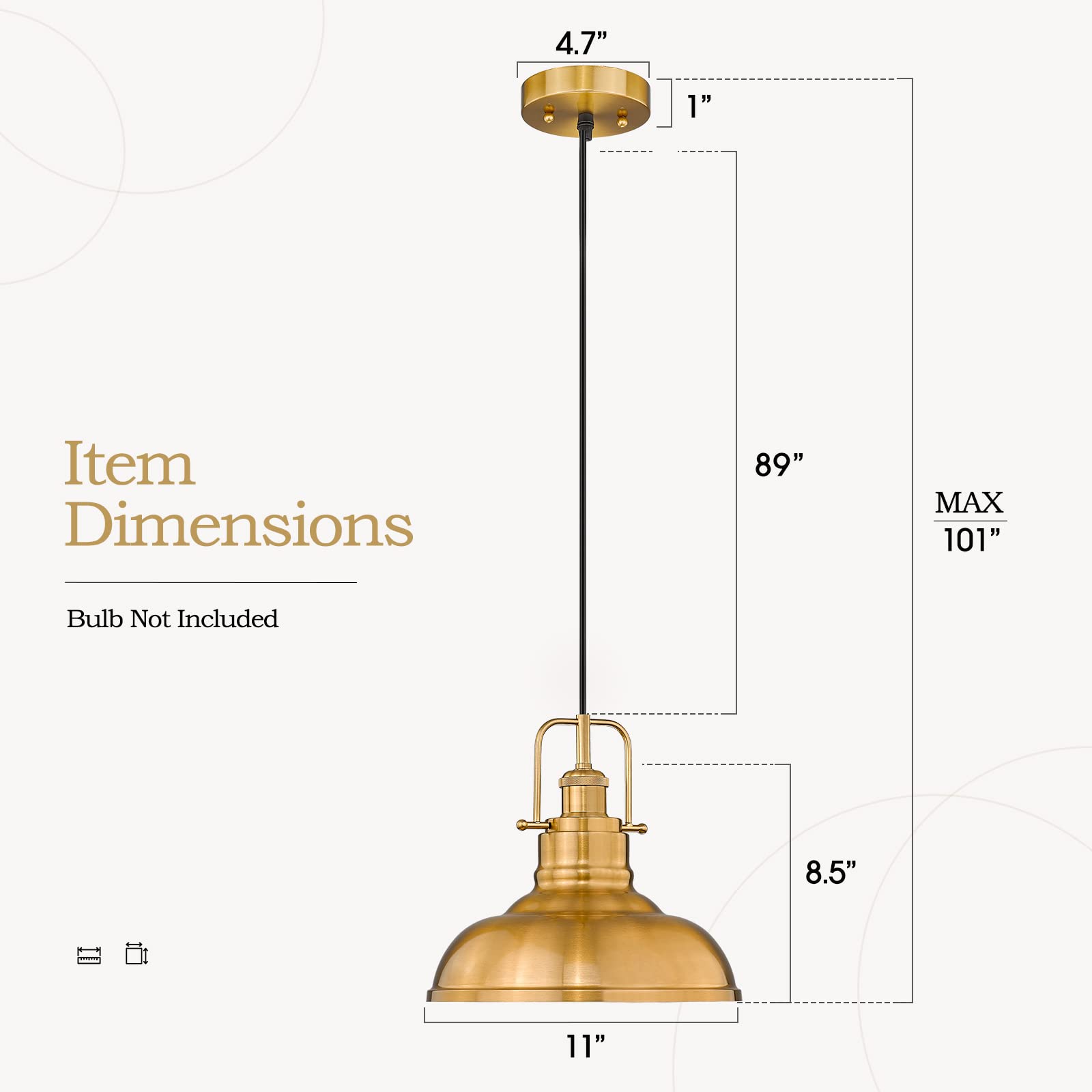 zeyu Farmhouse Pendant Lighting for Kitchen Island, 1-Light Industrial Hanging Pendant Light with Metal Dome Shade, Gold Finish, 016-1 BG