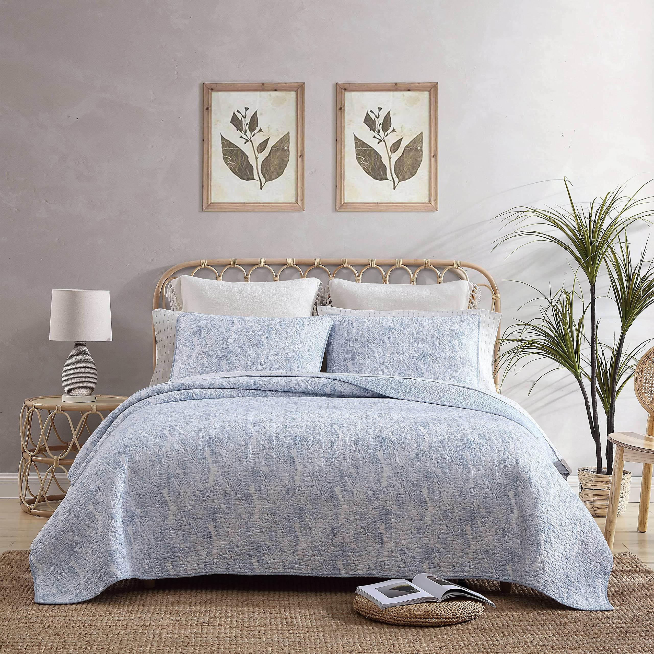 Tommy Bahama - King Quilt Set, Reversible Cotton Bedding with Matching Sham, Coastal Bedding Set with Textured Reverse (Distressed Water Leaves Blue, King)