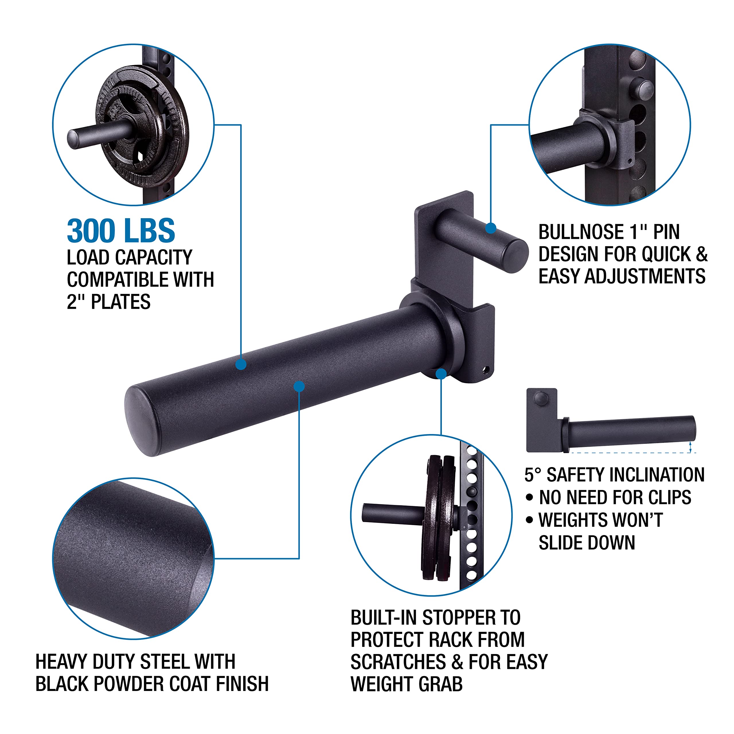Amstaff Olympic Weight Plate Holder for Power & Squat Racks – Available 2x2 – 2.5x2.5 – 3x3 Inch Tube Sizes – 9-inch Weight Plates Horn Storage Attachment for Power Squat Rack – (Pair) (2.5" x 2.5")