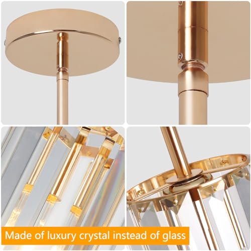 Heircido Rose Gold Pendant Light,Modern Crystal Pendant Lighting,Bar Pendant Light Fixture for Kitchen Island Dining Room Bedroom Hallway