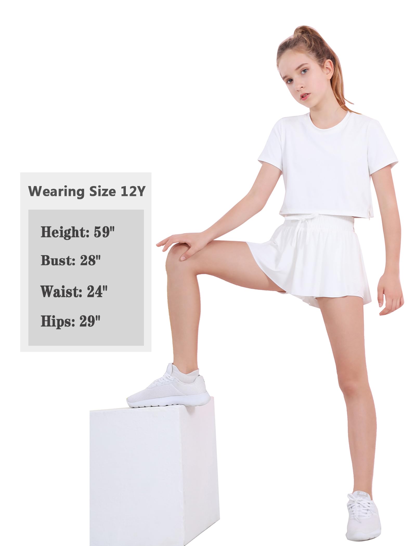 EXARUS 3 Pack Girls Butterfly Shorts Flowy Athletic Dance Cheer Running 2 in 1 Preppy Tennis Flutter Gym Kids Activewear Black White Pink 12Y