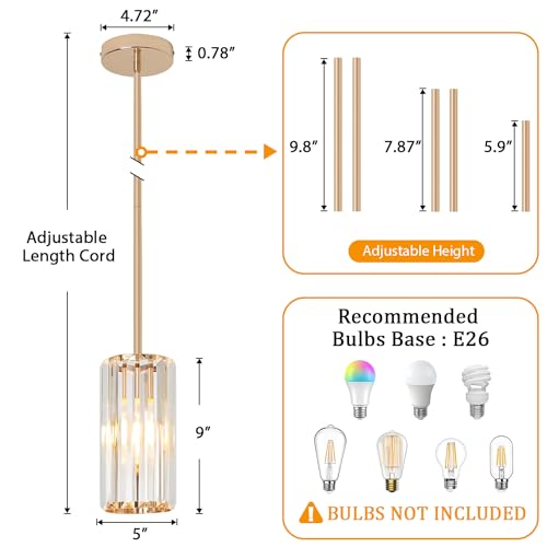 Heircido Rose Gold Pendant Light,Modern Crystal Pendant Lighting,Bar Pendant Light Fixture for Kitchen Island Dining Room Bedroom Hallway