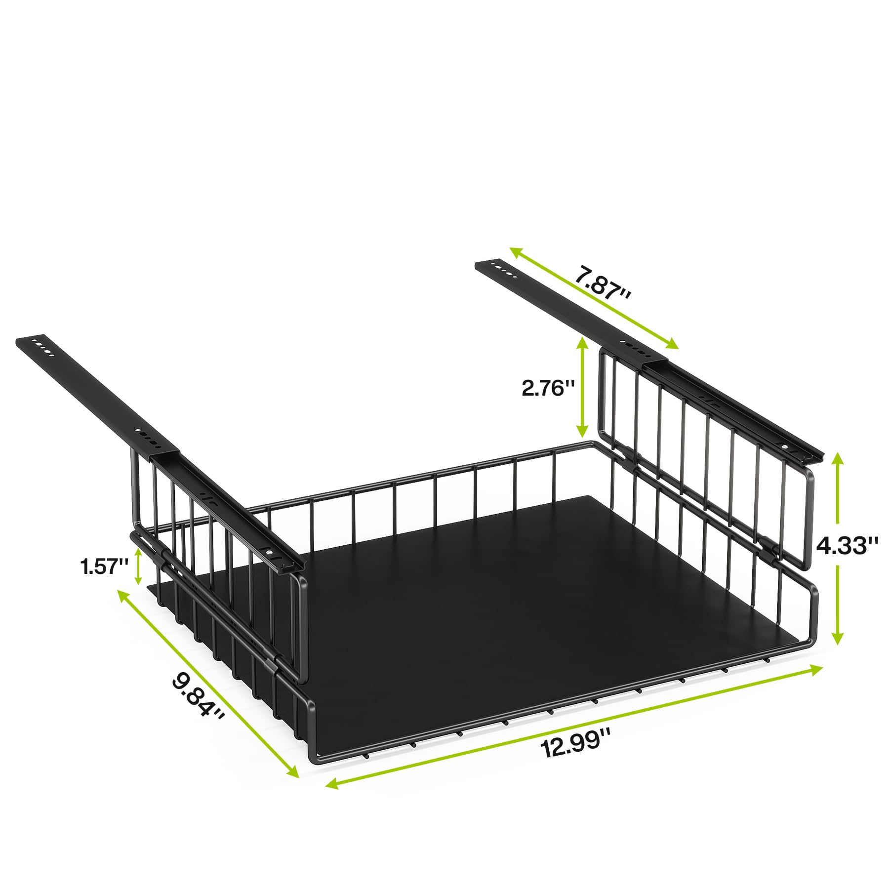1Easylife Under Desk Storage Mesh Drawer Shelf, Self-Adhesive Pull Out Metal Tray Basket, No Drill Sliding Basket for Cable, Extension Cords, Home, Office, Workspace, Cabinet, Black