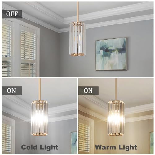 Heircido Rose Gold Pendant Light,Modern Crystal Pendant Lighting,Bar Pendant Light Fixture for Kitchen Island Dining Room Bedroom Hallway