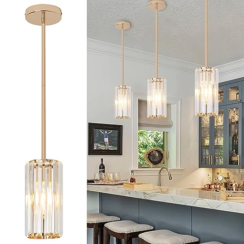 Heircido Rose Gold Pendant Light,Modern Crystal Pendant Lighting,Bar Pendant Light Fixture for Kitchen Island Dining Room Bedroom Hallway
