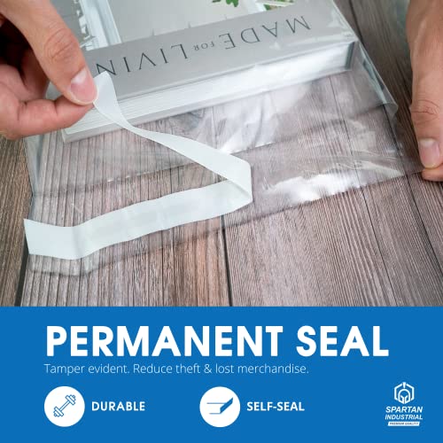Spartan Industrial - 14” X 20” (100 Count) Self Seal Clear Poly Bags with Suffocation Warning for Packaging, Clothes & FBA - Permanent Adhesive