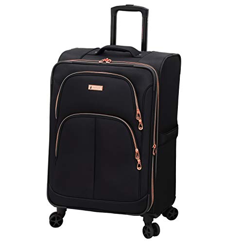 LONDON FOG Bromley Softside Expandable Spinner Luggage, Black, Checked-Medium 24-Inch
