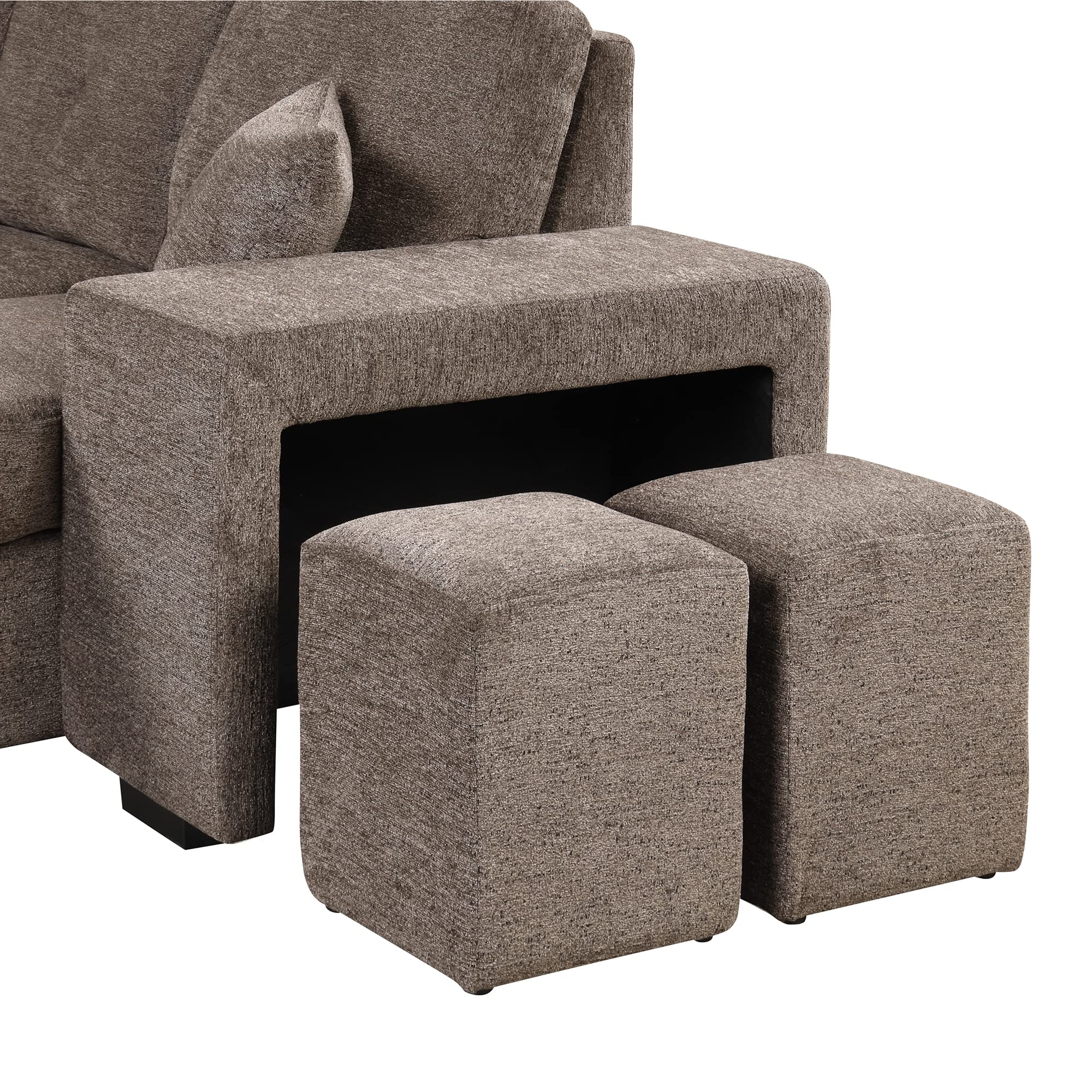 Eafurn L-Shaped Sectional Pull Out Bed and Reversible Chaise Lounge,Tufted Convertible Corner w/ 2 Stools and Storage Shelves,3 Seater Sofa & Couches for Living Room Furniture Set, Knox Charcoal 95"