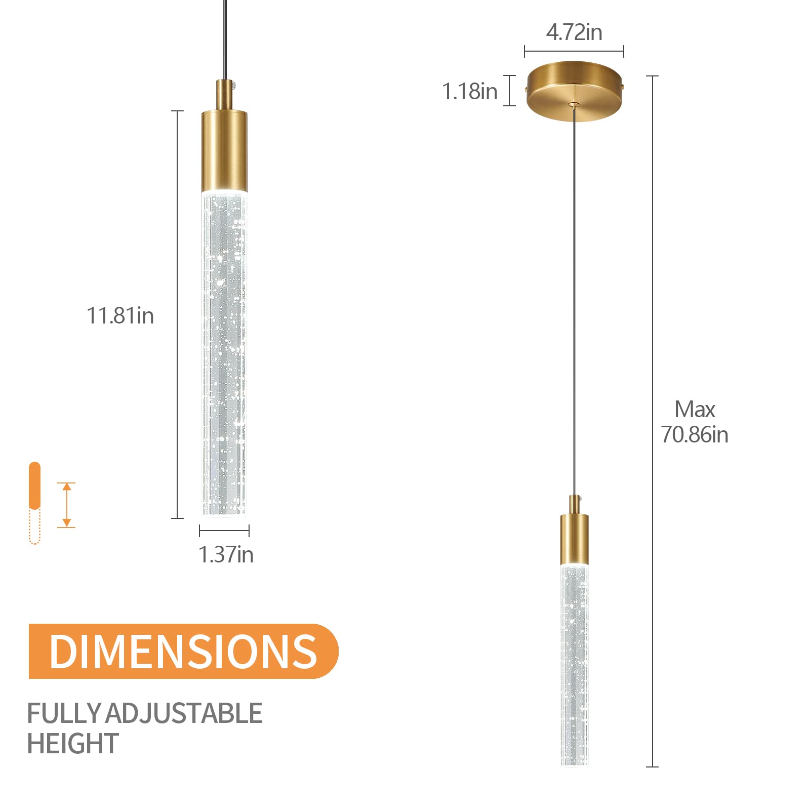 zhllmq Modern Kitchen Island Pendant Light Dimmable LED Gold Brass Finish Mini Crystal Pendant Lighting Bedroom Bedside Table Small Pendant Lights(3-Pack)