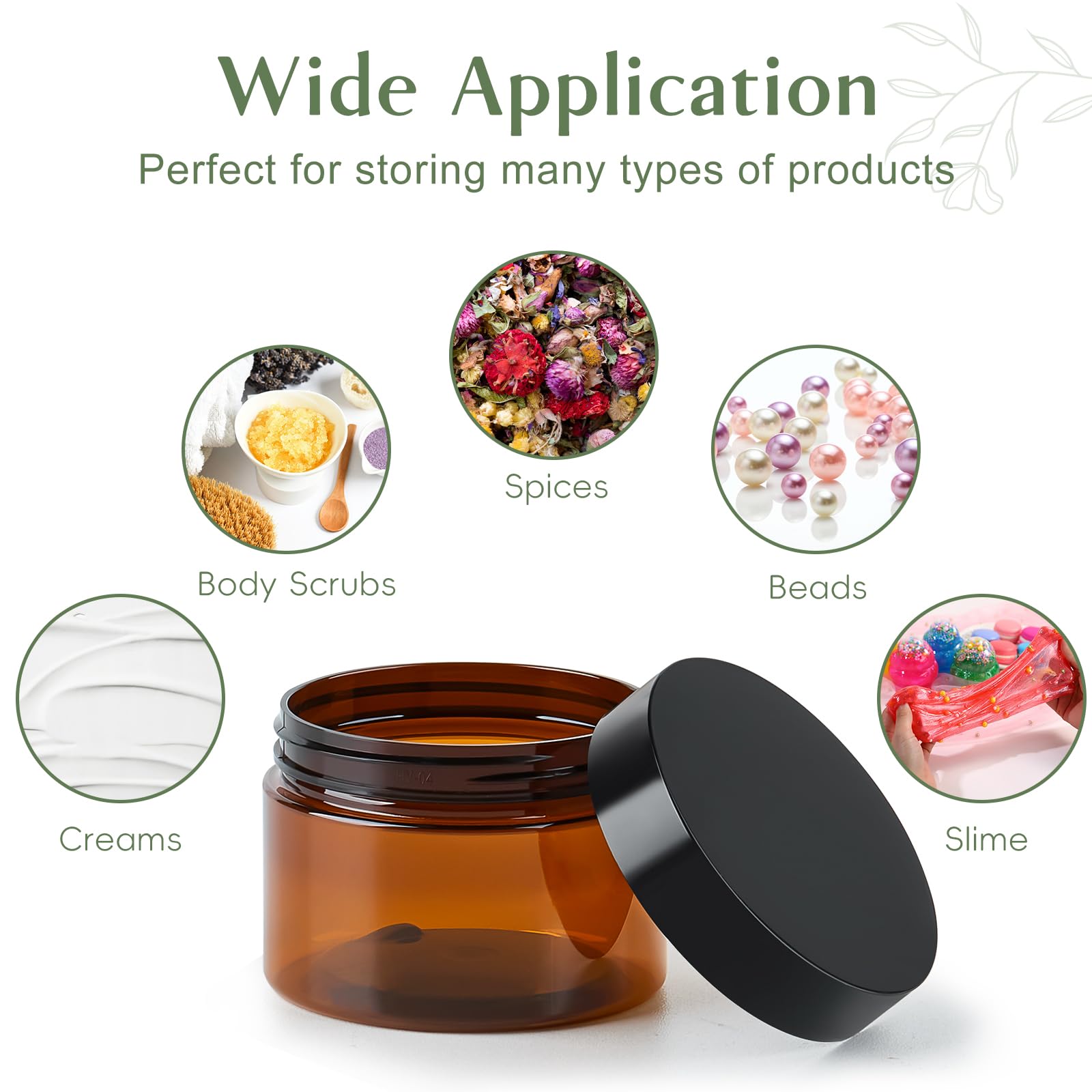 Qeirudu 4 oz Amber Plastic Jars with Lids and Labels, 12 Pack Empty Brown Body Butter Containers for Cosmetic, Body Scrub, Creams and Lotion