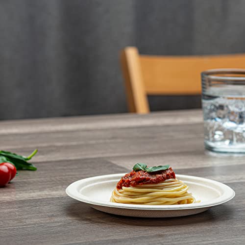 Comfy Package [7 Inch - 125 Pack Paper Plates, 100% Compostable Plates Heavy-Duty - Kraft Biodegradable Plates, Disposable Sugarcane Paper Plates - Brown Unbleached