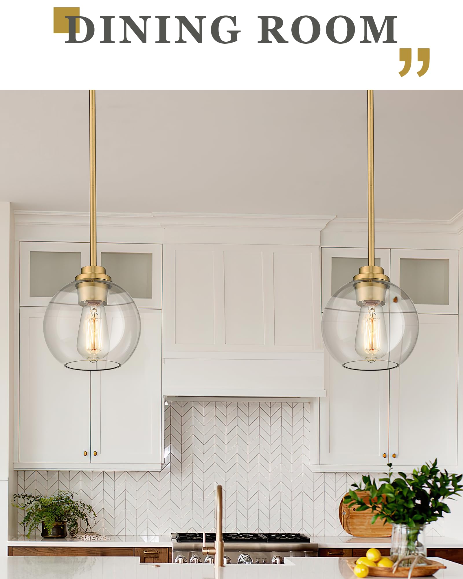 Audickic Pendant Lights Kitchen Island 2 Pack, Gold Pendant Light with Clear Glass Globe Shade, Farmhouse Hanging Light Fixtures for Dining Room, 22280-1P2-GD-C-V