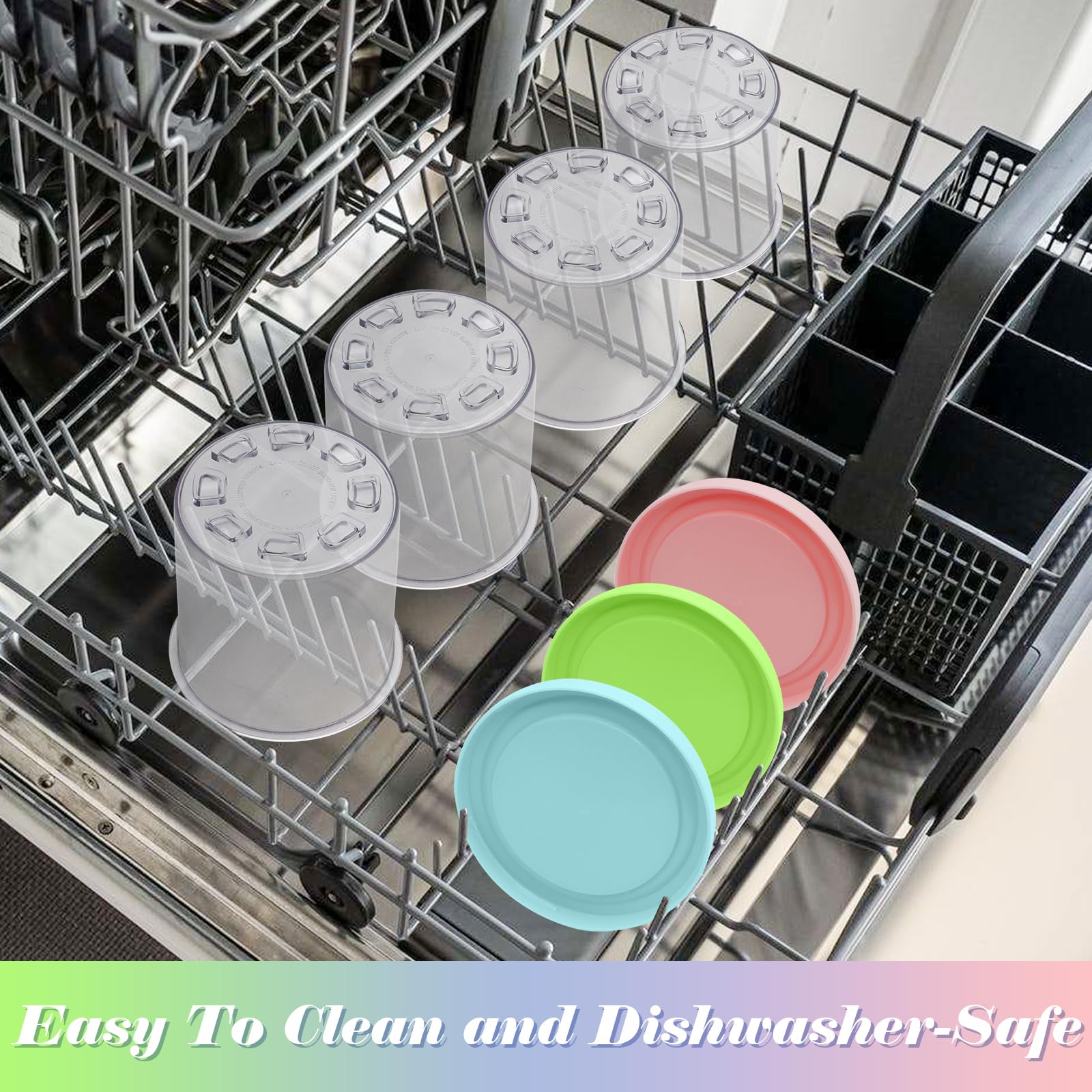 6 Pack Replacement Pint and Lid with Fork, SPOKKI Pint Containers with Silicone Lids, Compatible with Ninja Creami NC301 NC300s NC299AMZ Series, Airtight & Dishwasher Safe