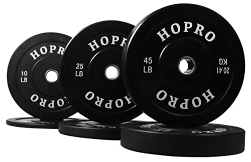 BalanceFrom HoPro Olympic Bumper Plate Weight Plate with Steel Hub, Pairs or Sets, Black