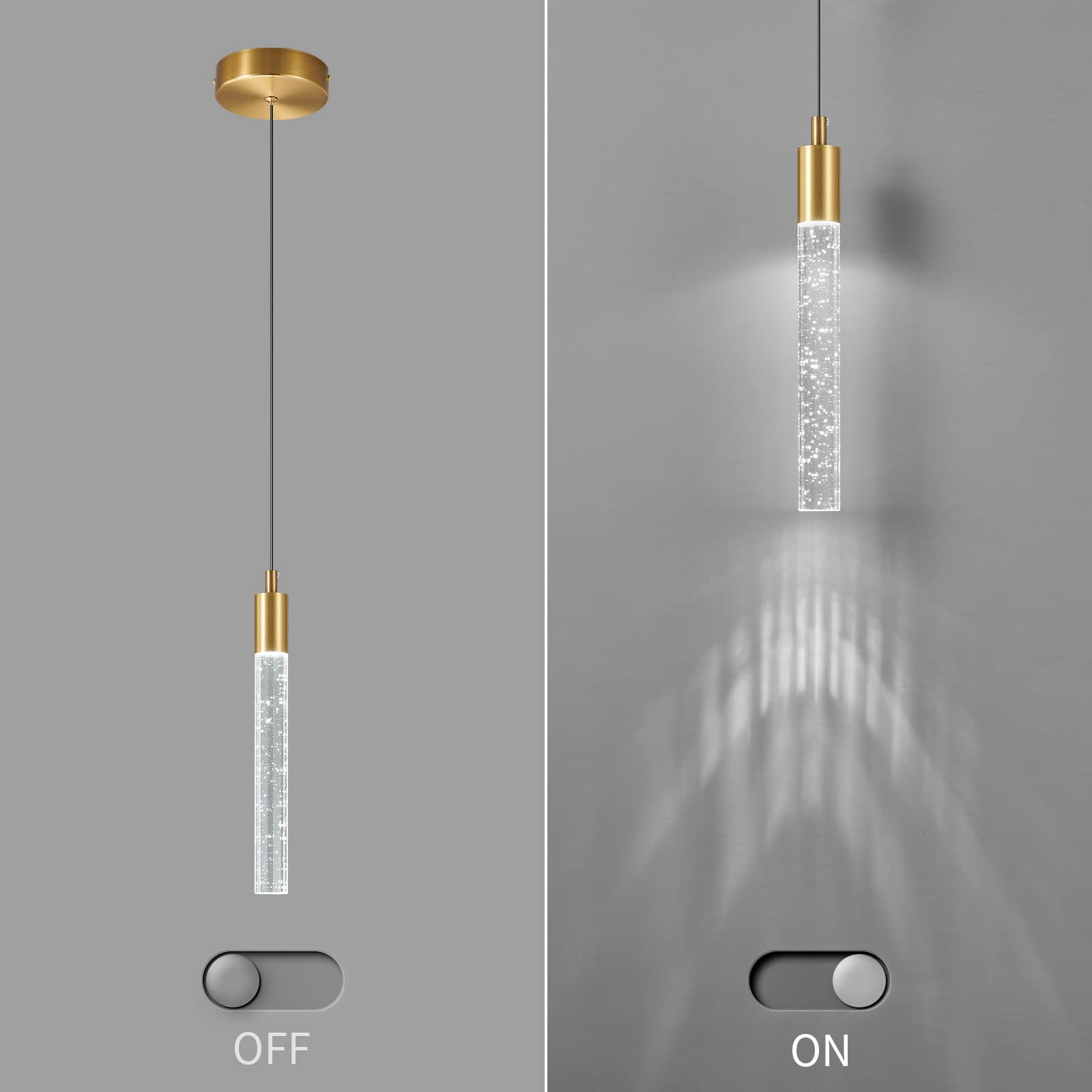 zhllmq Modern Kitchen Island Pendant Light Dimmable LED Gold Brass Finish Mini Crystal Pendant Lighting Bedroom Bedside Table Small Pendant Lights(3-Pack)