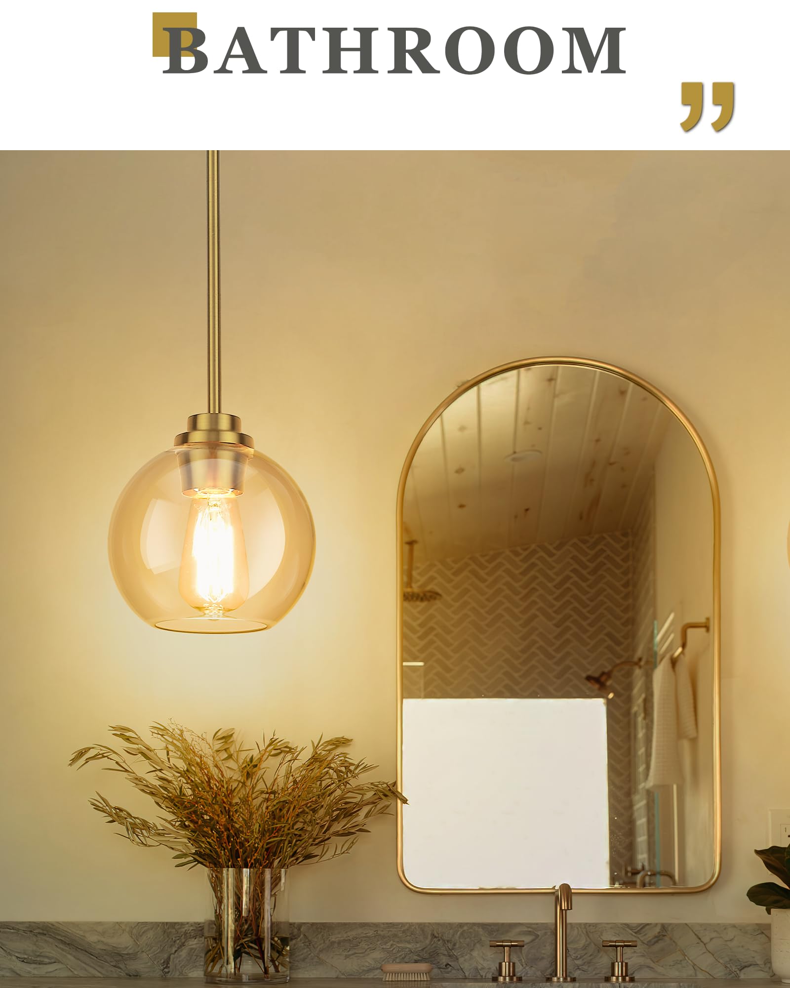 Audickic Pendant Lights Kitchen Island 2 Pack, Gold Pendant Light with Clear Glass Globe Shade, Farmhouse Hanging Light Fixtures for Dining Room, 22280-1P2-GD-C-V