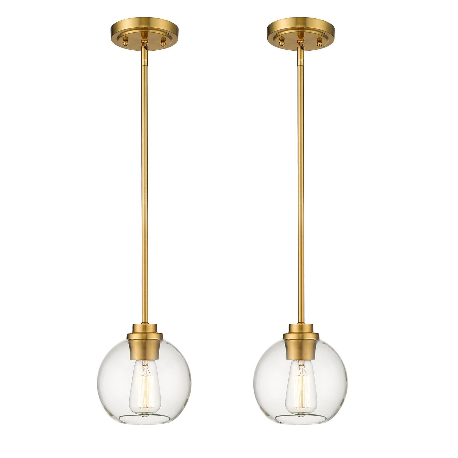 Audickic Pendant Lights Kitchen Island 2 Pack, Gold Pendant Light with Clear Glass Globe Shade, Farmhouse Hanging Light Fixtures for Dining Room, 22280-1P2-GD-C-V