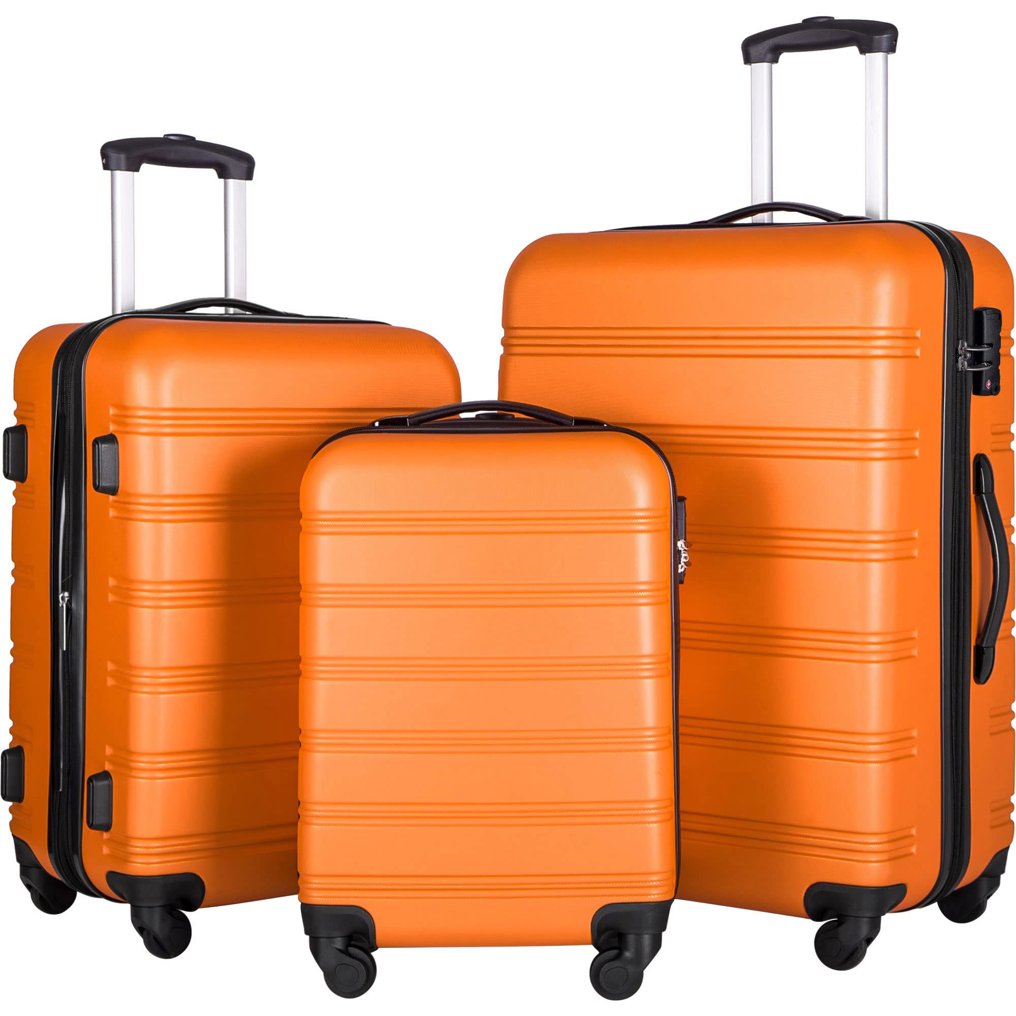 Merax Luggage Sets 3 Piece Suitcase Set 20/24/30,Carry on Luggage Airline Approved,Hard Case with Spinner Wheels,Orange