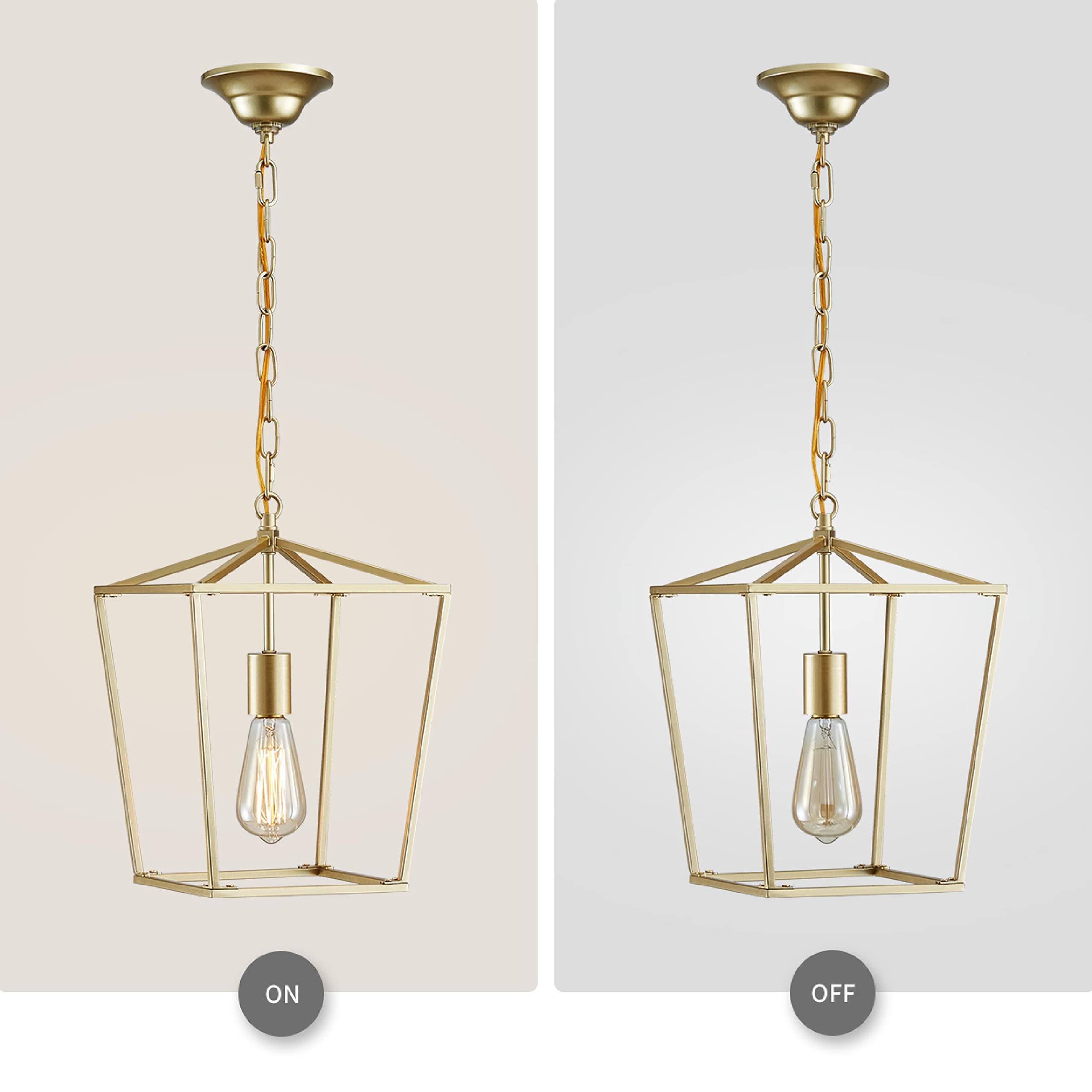 ANJIADENGSHI Lantern Pendant Light Lantern Iron Cage 1 E26 Bulbs Gold Chandelier for Dining Room Kitchen(Bulbs Not Included)
