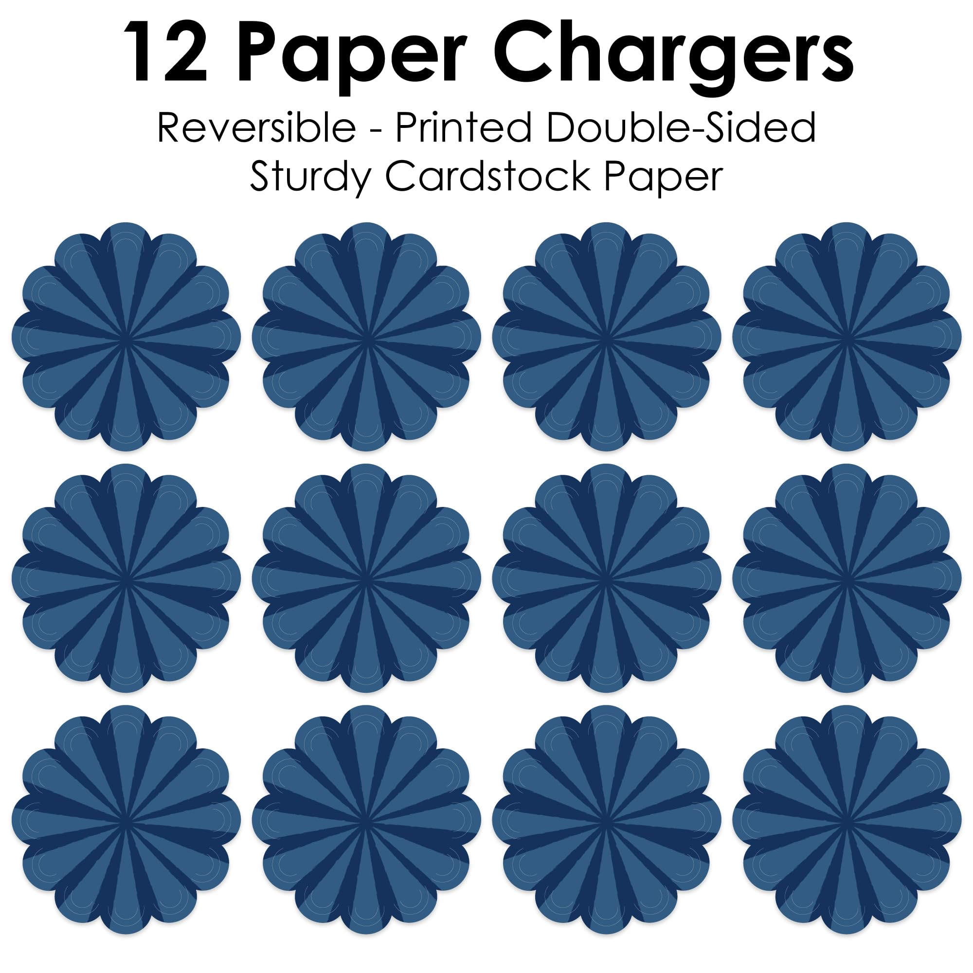 Big Dot of Happiness Navy Stripes - Simple Party Round Table Decorations - Paper Chargers - Place Setting For 12
