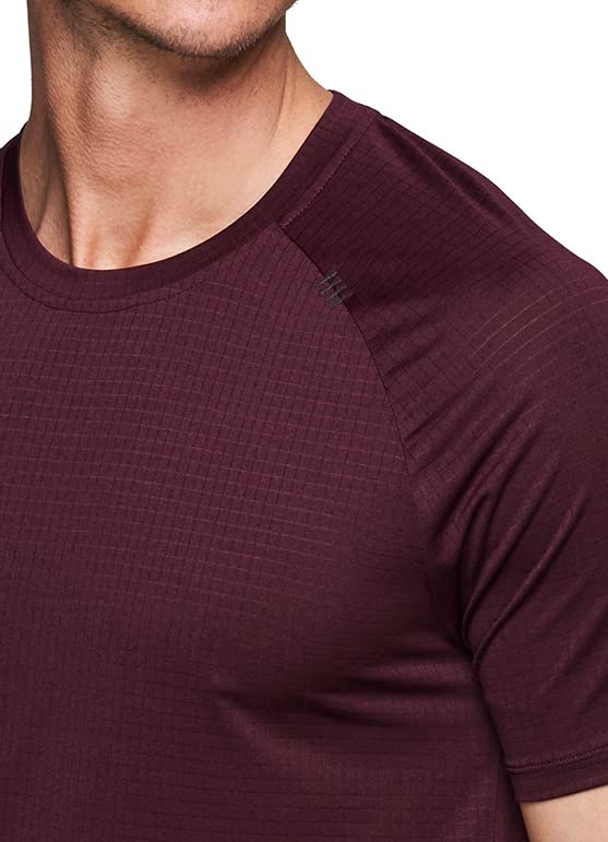 RBX Active Men's Quick Dry Short Sleeve Performance Gym Running Tee Box Grid Wine L