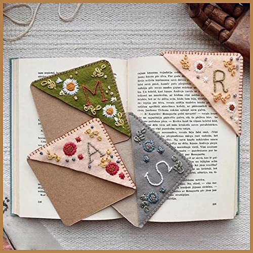 4PCS Personalized Hand Embroidered Corner Bookmark Easter Gift Cute Flower Embroidered Corner Bookmark Embroidery Book Marker Clip for Book Lovers Bookmarks for Meaningful Gift(All Seasons)