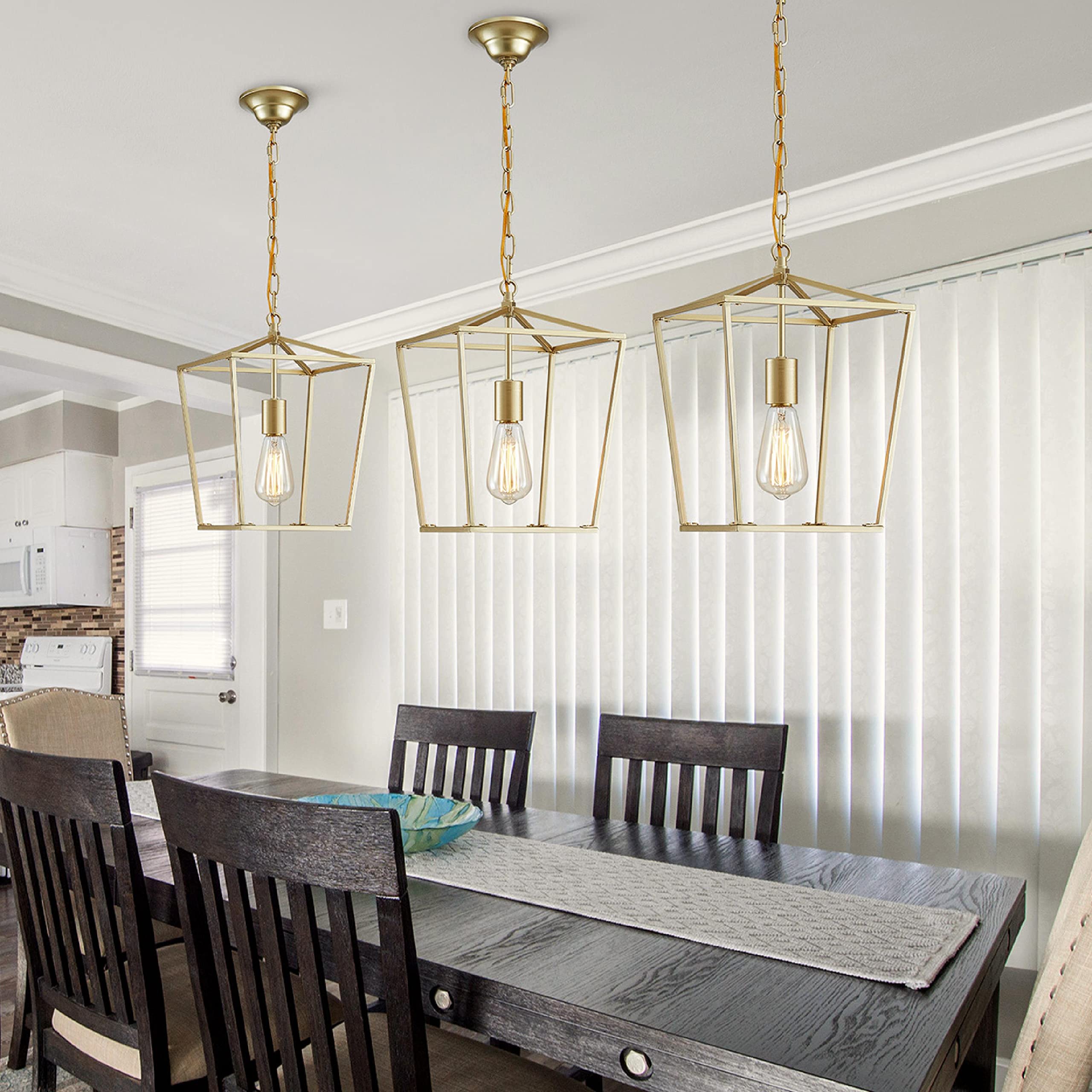ANJIADENGSHI Lantern Pendant Light Lantern Iron Cage 1 E26 Bulbs Gold Chandelier for Dining Room Kitchen(Bulbs Not Included)