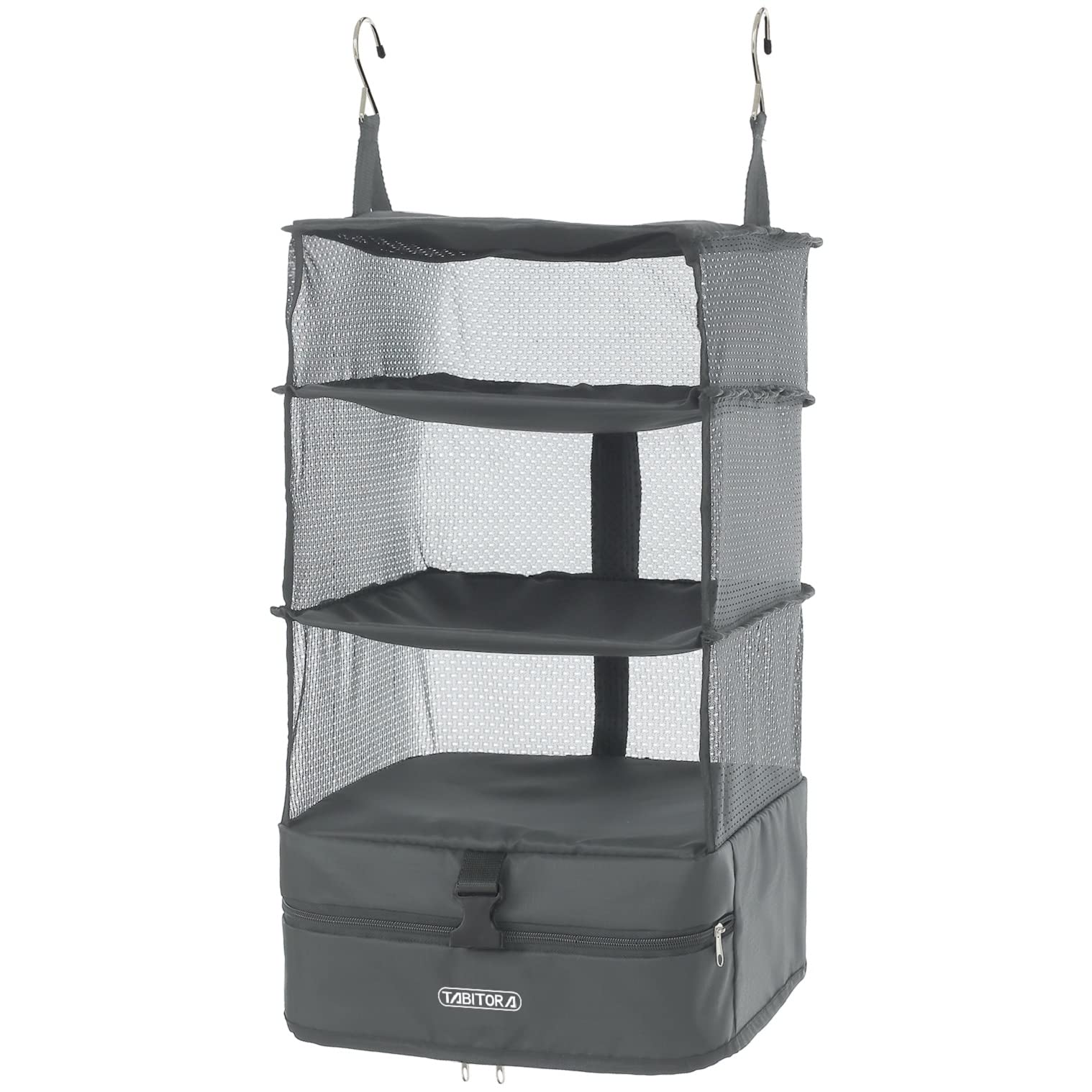 TABITORA Portable Hanging Travel Shelves Bag Packing Cube Organizer Suitcase Storage Large Capacity (Grey L)