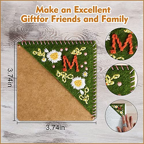 4PCS Personalized Hand Embroidered Corner Bookmark Easter Gift Cute Flower Embroidered Corner Bookmark Embroidery Book Marker Clip for Book Lovers Bookmarks for Meaningful Gift(All Seasons)