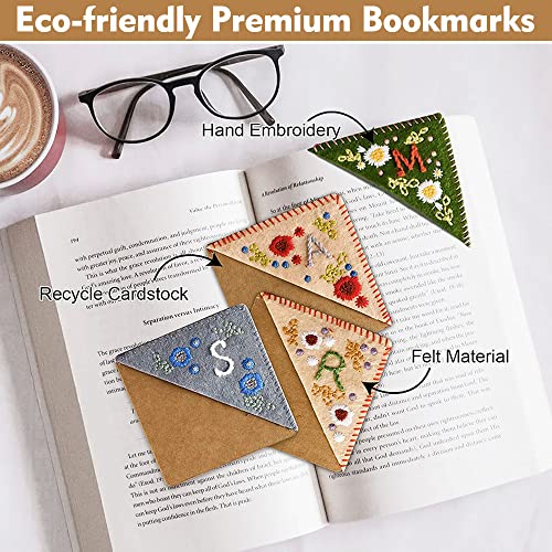 4PCS Personalized Hand Embroidered Corner Bookmark Easter Gift Cute Flower Embroidered Corner Bookmark Embroidery Book Marker Clip for Book Lovers Bookmarks for Meaningful Gift(All Seasons)