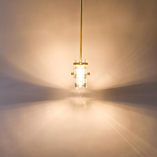 Untrammelife Gold K9 Crystal Pendant Light, 1 Light Modern LED Pendant Lights Kitchen Island, Adjustable Ceiling Hanging Pendant Light Fixtures for Dinning Room Bedroom, T8 LED Bulb Included