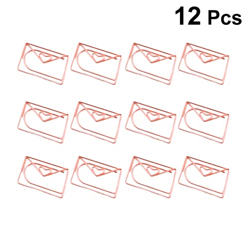 Operitacx 12pcs Cartoon Metal Binder Home Envelope Organizer Office Clip Bookmark Paper Kids Clamps Rose Gold Shape Creative for Adorable Document Gift Photo Holder File