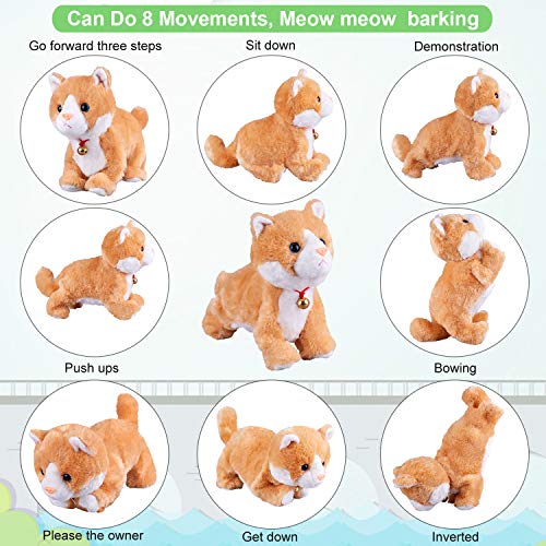 Yellow Robot Cat Plush Cat Stuffed Animal Interactive Cat Meow Kitten Touch Control, Electronic Cat Pet, Robotic Cat Cat Kitty Toy, Animated Toy Cats for Girls Baby Kids L:12"